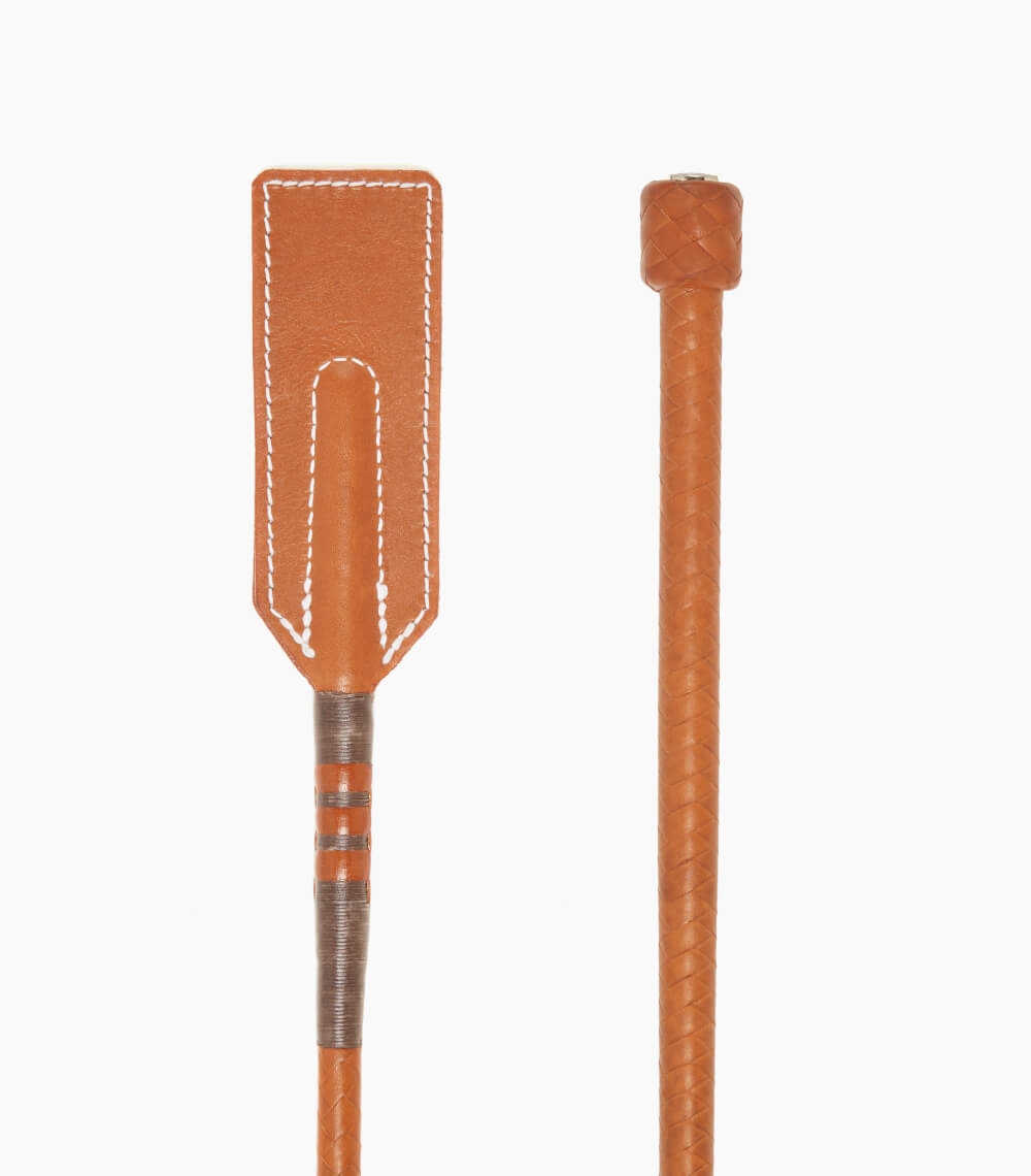 Guibert Paris - cravache en cuir naturel Barenia, cuir tressé